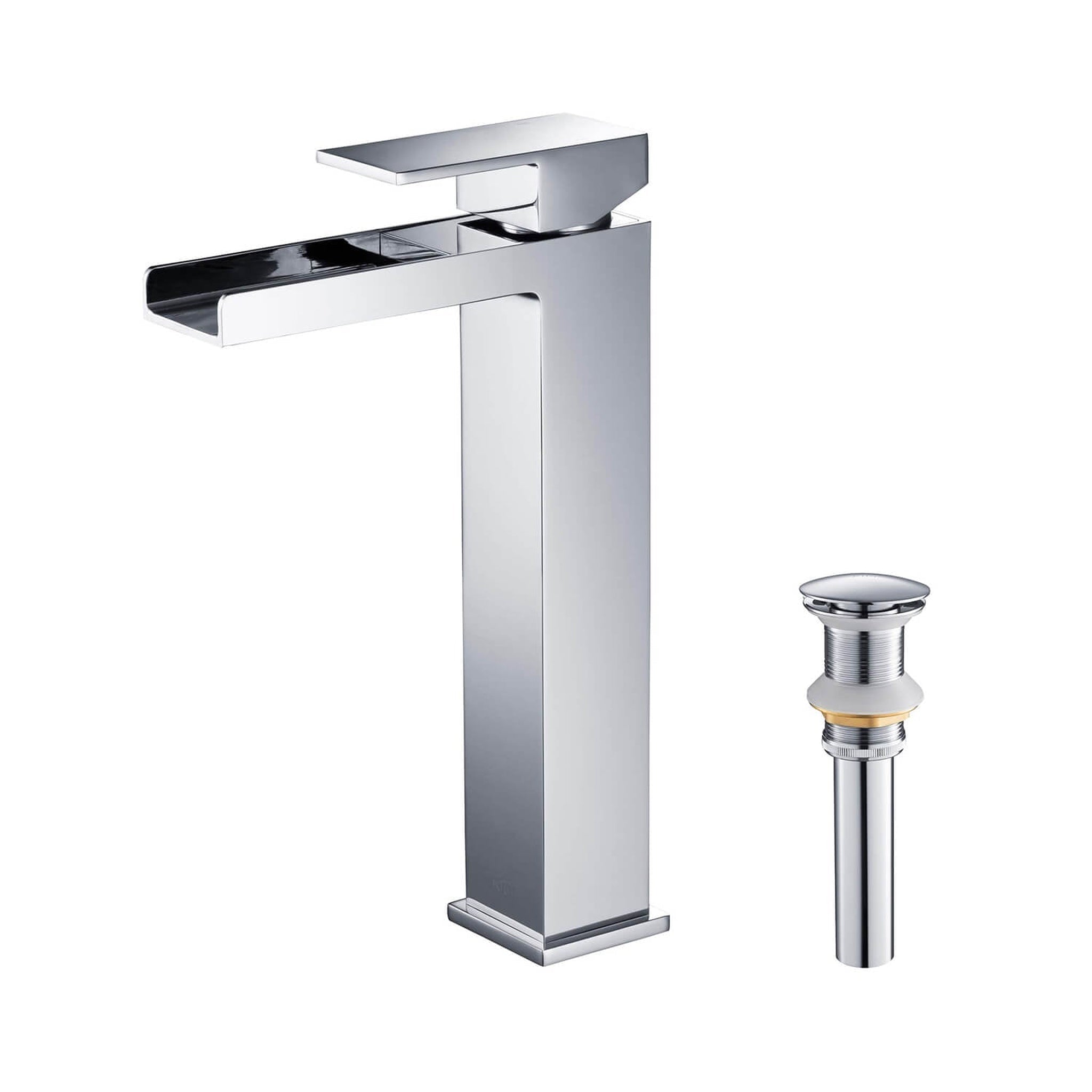 KIBI Waterfall Single Handle Chrome Solid Brass Bathroom Vanity Vessel ...