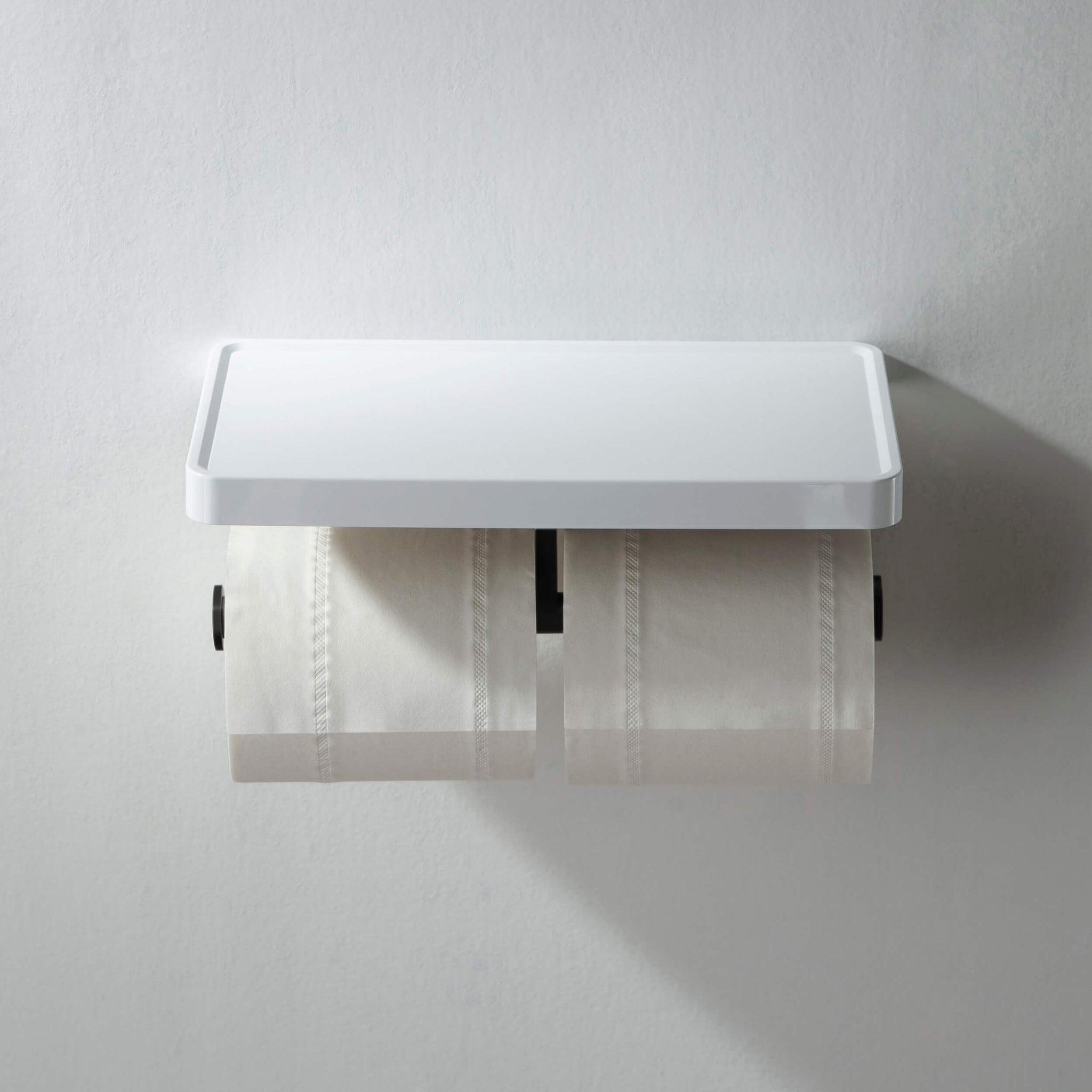KIBI Deco Bathroom Double Tissue Holder With Shelf in Matte Black Fini ...