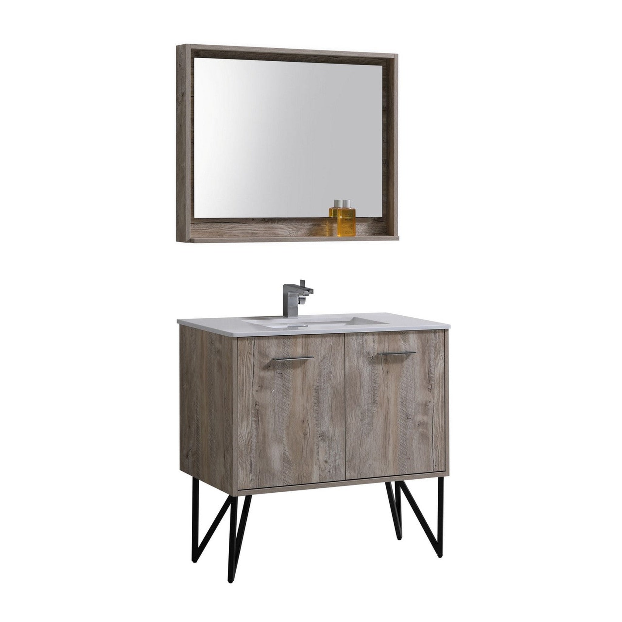 KubeBath Bosco 36" Nature Wood Modern Freestanding Bathroom Vanity Wit ...