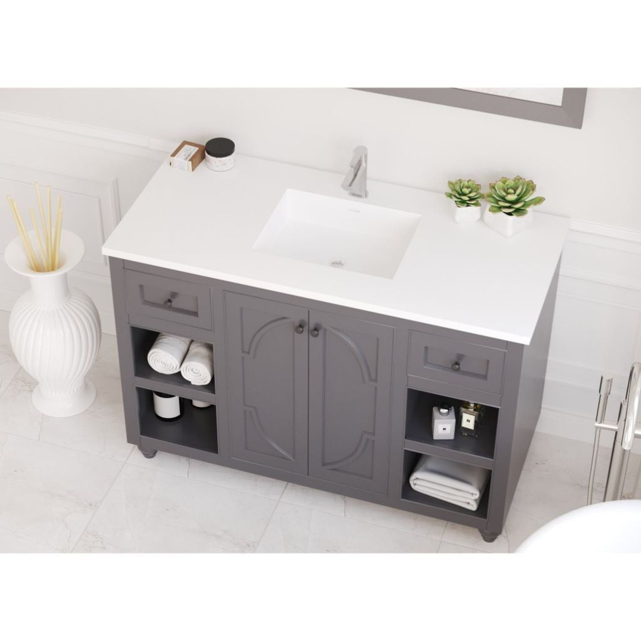 Laviva Odyssey 48" Maple Gray Vanity Base and Matte White Solid Surfac ...