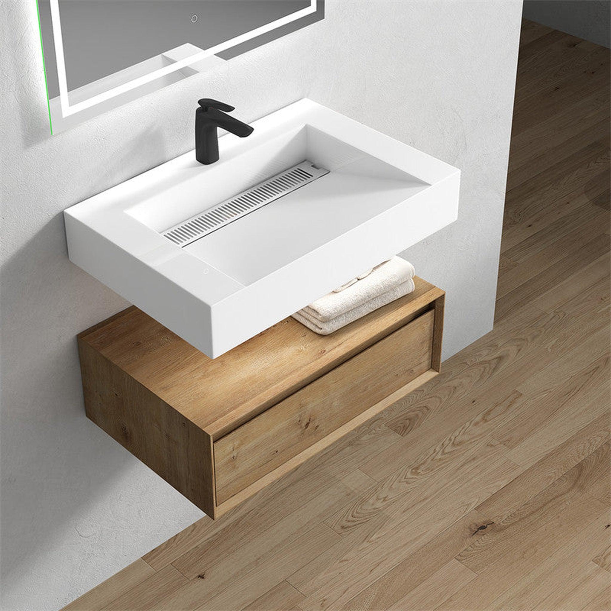 Moreno Bath ALYSA 30" White Oak Floating Vanity With Single Reinforced ...