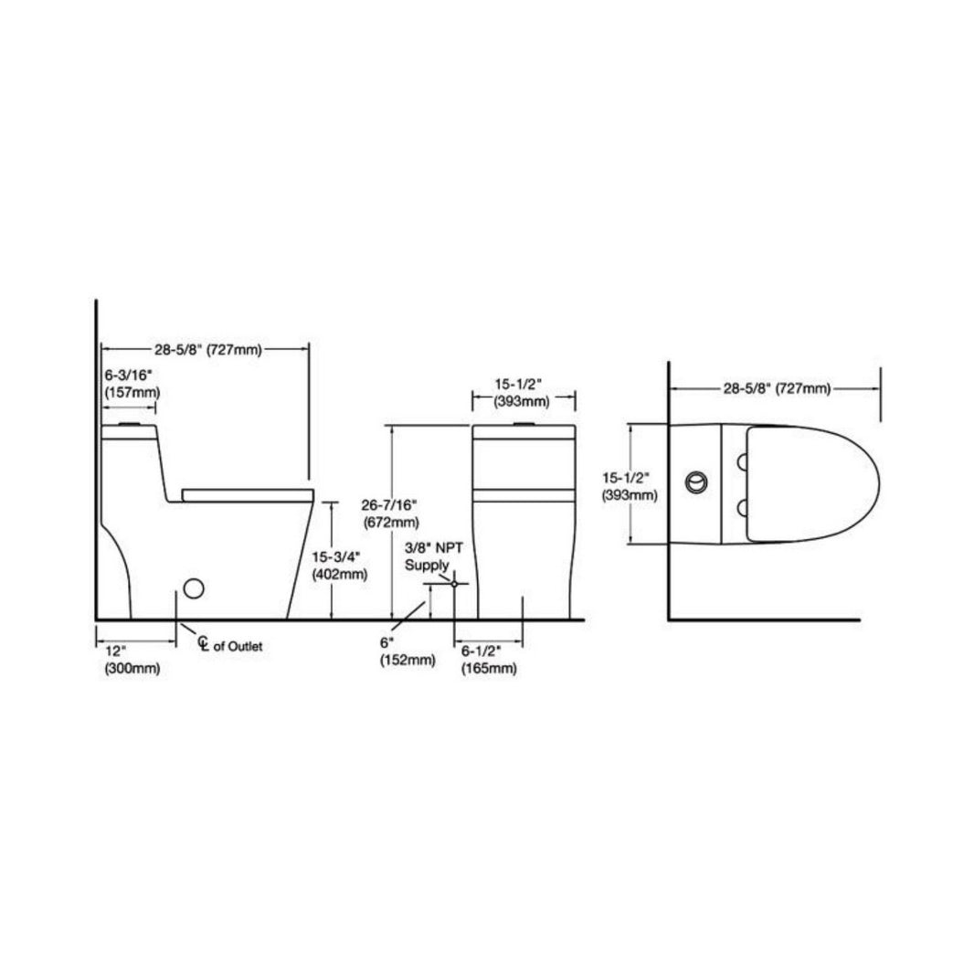 Ratel 16" x 27" White Gloss One-Piece Dual-Flush Floor-Mounted Toilet ...