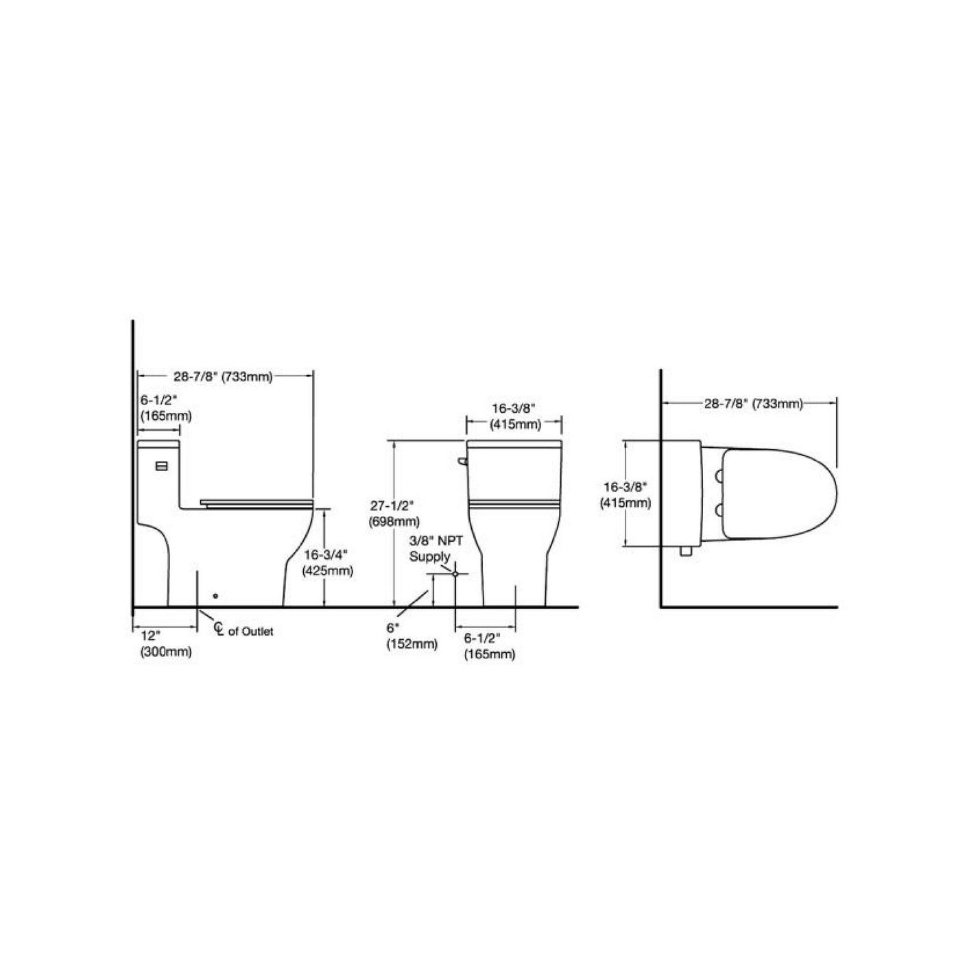 Ratel 16" x 28" White Gloss One-Piece Floor-Mounted Toilet With Soft-C ...