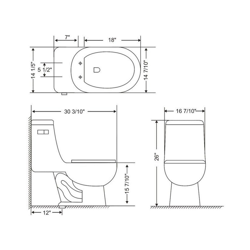 Ratel 17" x 26" White Gloss One-Piece Dual-Flush Floor-Mounted Toilet ...