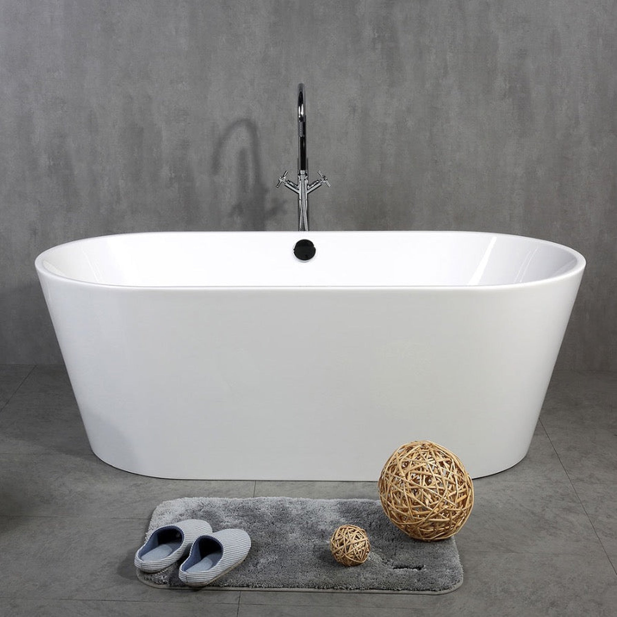 TONA Skysea 59" Glossy White Acrylic Freestanding Oval Bathtub With Ch ...