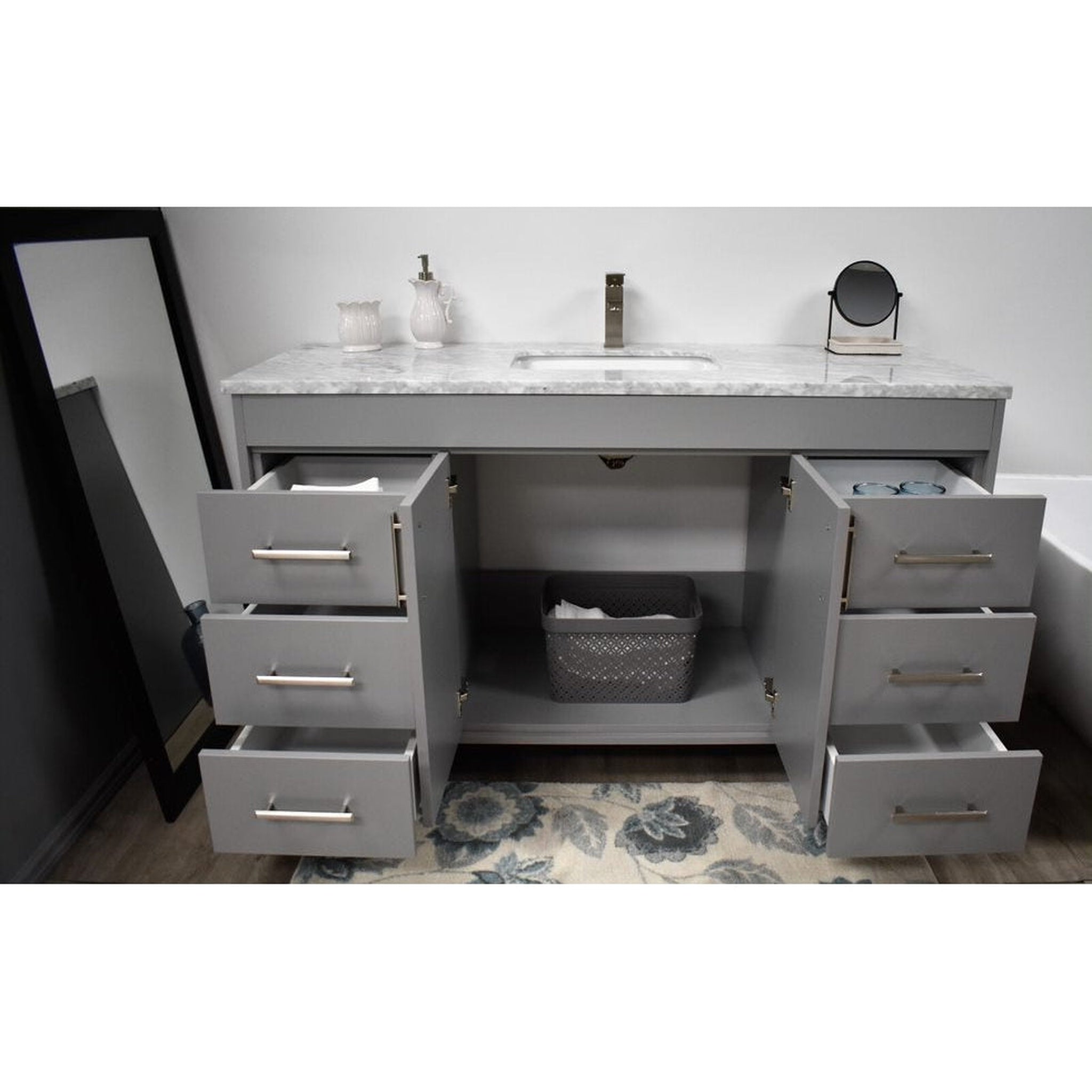 Volpa USA Capri 60" x 22" Gray Freestanding Modern Bathroom Vanity Wit ...