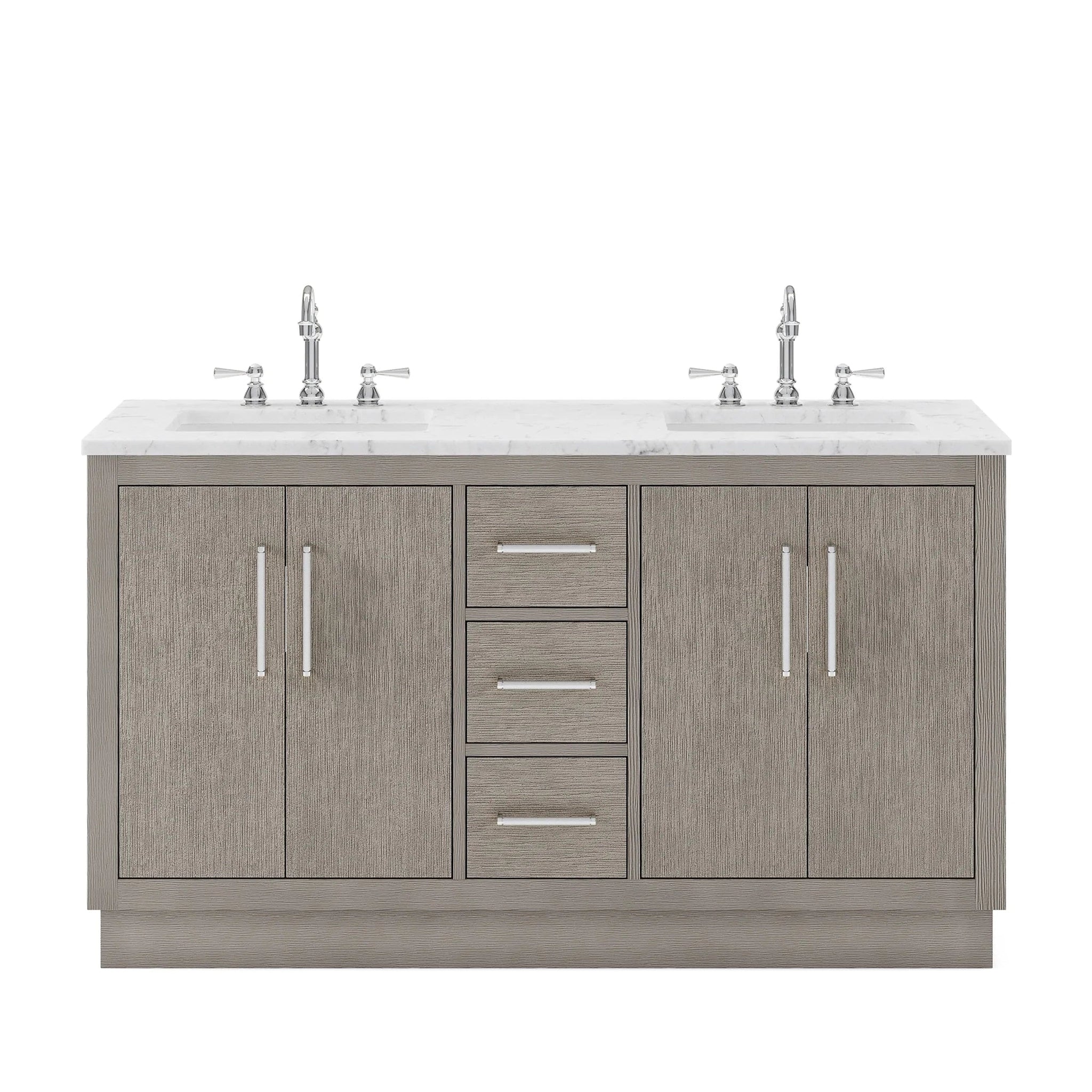 Water Creation Hugo 60" Double Sink Carrara White Marble Countertop Va ...